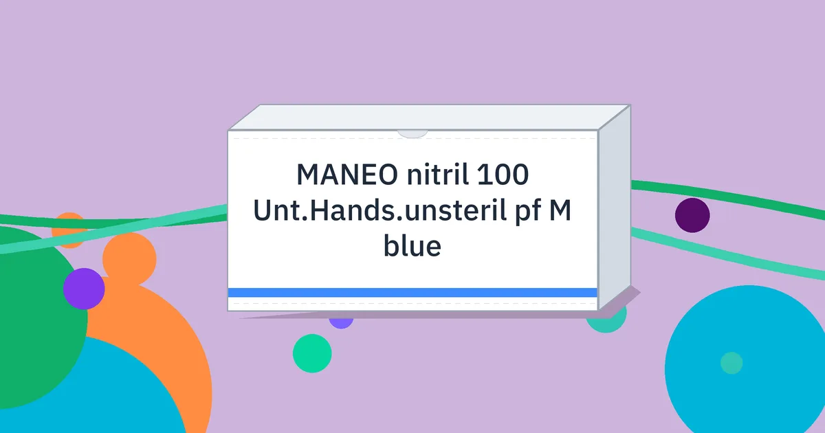 Symbolbild: Packung mit der Aufschrift MANEO nitril 100 Unt.Hands.unsteril pf M blue (PZN 19689837) – Verfügbarkeit und Bezug in Apotheken in Frankfurt am Main