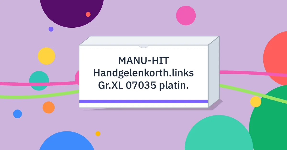 Symbolbild: Packung mit der Aufschrift MANU-HIT Handgelenkorth.links Gr.XL 07035 platin. (PZN 03262108) – Verfügbarkeit und Bezug in Apotheken in Frankfurt am Main