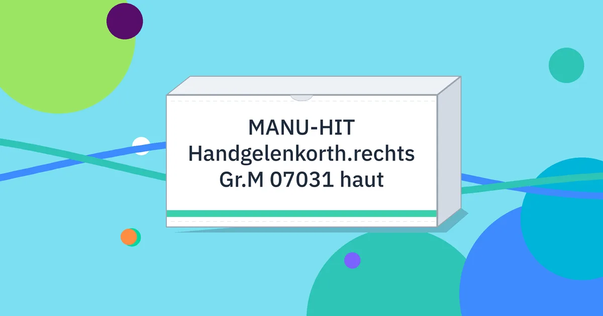Symbolbild: Packung mit der Aufschrift MANU-HIT Handgelenkorth.rechts Gr.M 07031 haut (PZN 03097112) – Verfügbarkeit und Bezug in Apotheken in Frankfurt am Main