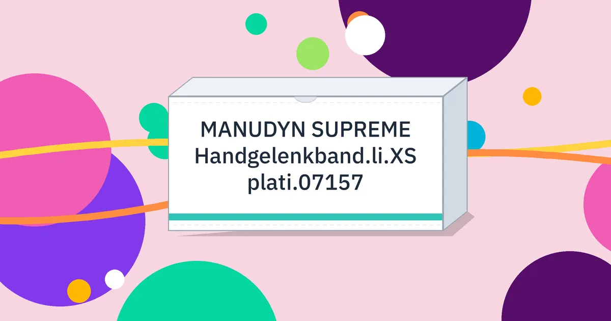 Symbolbild: Packung mit der Aufschrift MANUDYN SUPREME Handgelenkband.li.XS plati.07157 (PZN 16881623) – Verfügbarkeit und Bezug in Apotheken in Frankfurt am Main