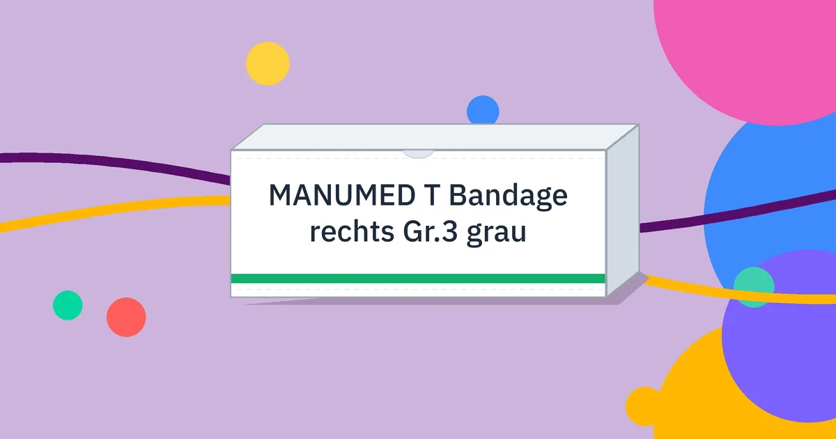 Symbolbild: Packung mit der Aufschrift MANUMED T Bandage rechts Gr.3 grau (PZN 07644143) – Verfügbarkeit und Bezug in Apotheken in Frankfurt am Main