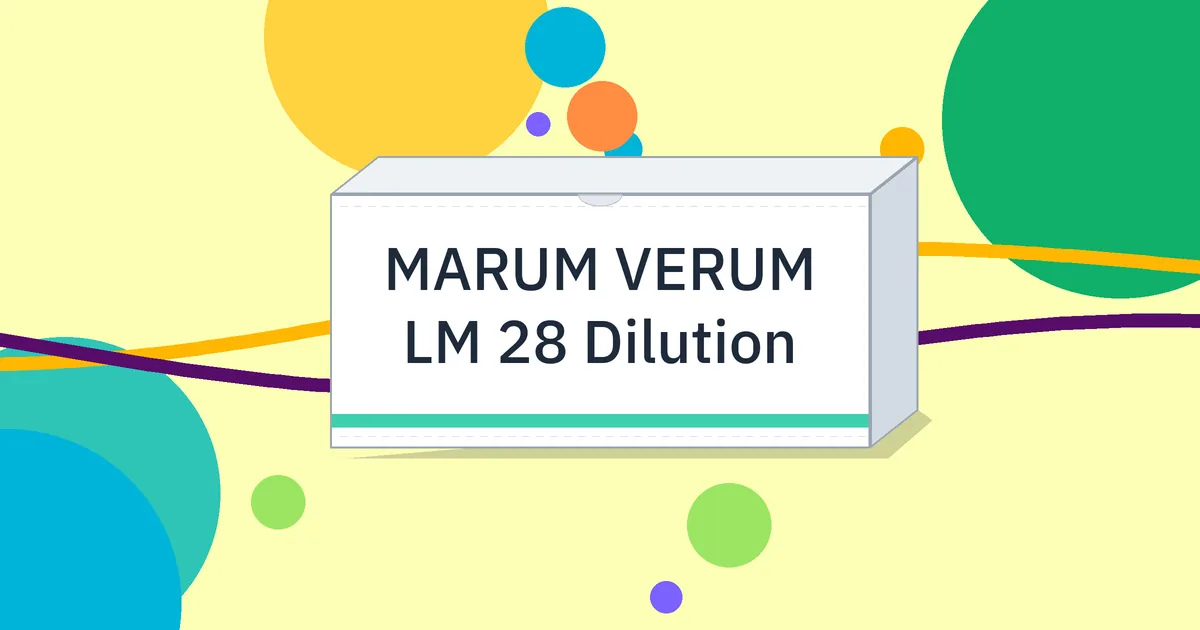 Symbolbild: Packung mit der Aufschrift MARUM VERUM LM 28 Dilution (PZN 12946691) – Verfügbarkeit und Bezug in Apotheken in Frankfurt am Main