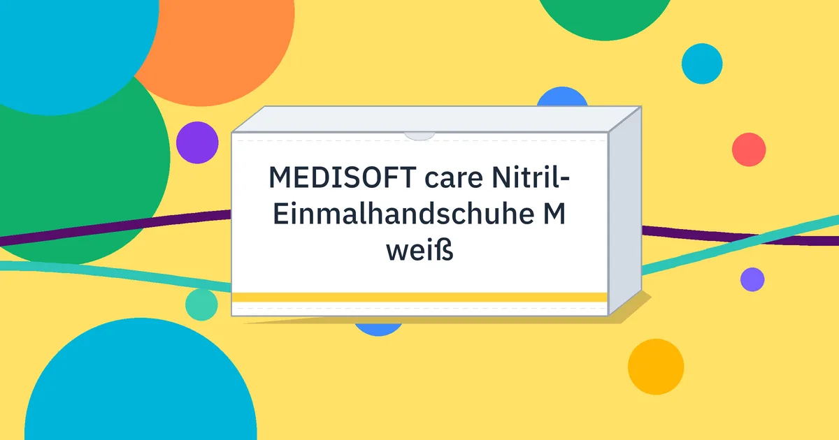 Symbolbild: Packung mit der Aufschrift MEDISOFT care Nitril-Einmalhandschuhe M weiß (PZN 20028325) – Verfügbarkeit und Bezug in Apotheken in Frankfurt am Main