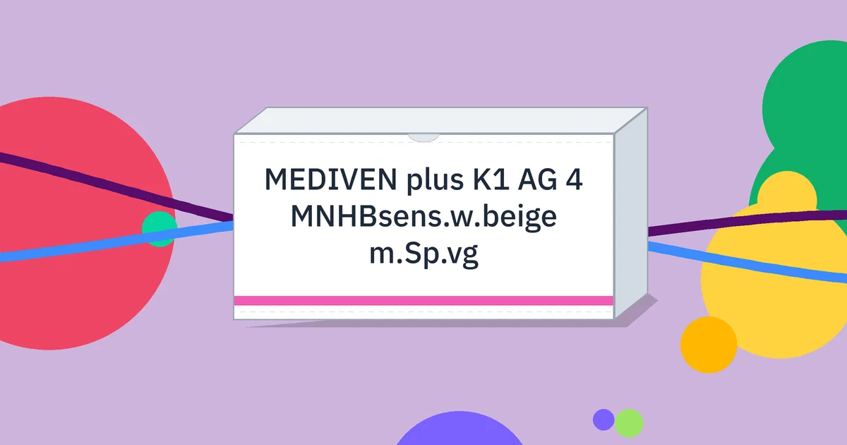 Symbolbild: Packung mit der Aufschrift MEDIVEN plus K1 AG 4 MNHBsens.w.beige m.Sp.vg (PZN 16072786) – Verfügbarkeit und Bezug in Apotheken in Frankfurt am Main