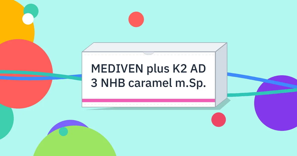 Symbolbild: Packung mit der Aufschrift MEDIVEN plus K2 AD 3 NHB caramel m.Sp. (PZN 15937356) – Verfügbarkeit und Bezug in Apotheken in Frankfurt am Main