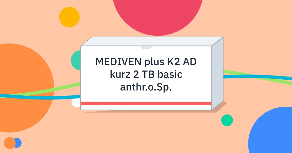 Symbolbild: Packung mit der Aufschrift MEDIVEN plus K2 AD kurz 2 TB basic anthr.o.Sp. (PZN 15097850) – Verfügbarkeit und Bezug in Apotheken in Frankfurt am Main