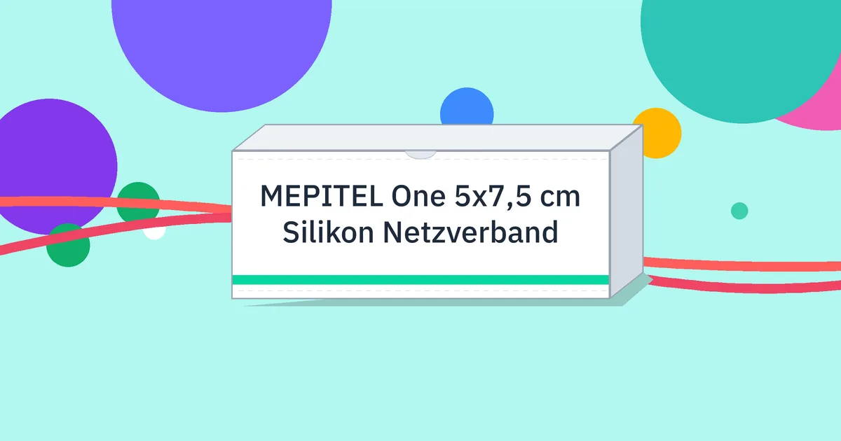 Symbolbild: Packung mit der Aufschrift MEPITEL One 5x7,5 cm Silikon Netzverband (PZN 17502421) – Verfügbarkeit und Bezug in Apotheken in Frankfurt am Main