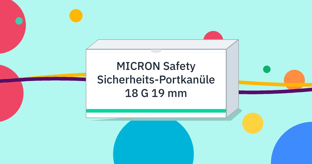 Symbolbild: Packung mit der Aufschrift MICRON Safety Sicherheits-Portkanüle 18 G 19 mm (PZN 19397307) – Verfügbarkeit und Bezug in Apotheken in Frankfurt am Main