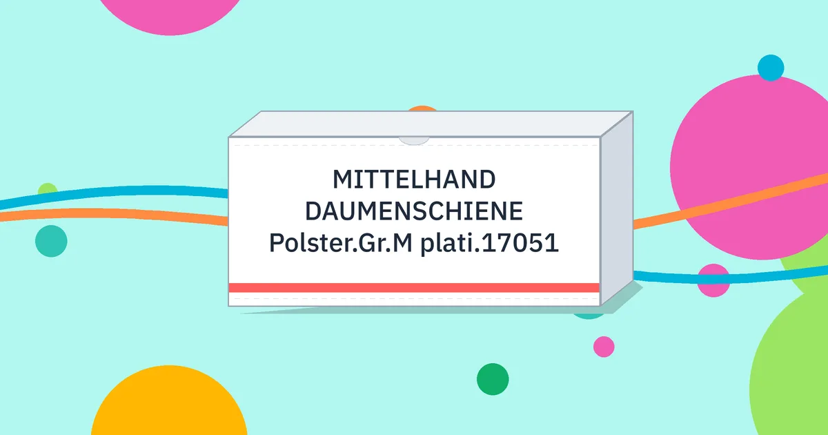 Symbolbild: Packung mit der Aufschrift MITTELHAND DAUMENSCHIENE Polster.Gr.M plati.17051 (PZN 03269990) – Verfügbarkeit und Bezug in Apotheken in Frankfurt am Main