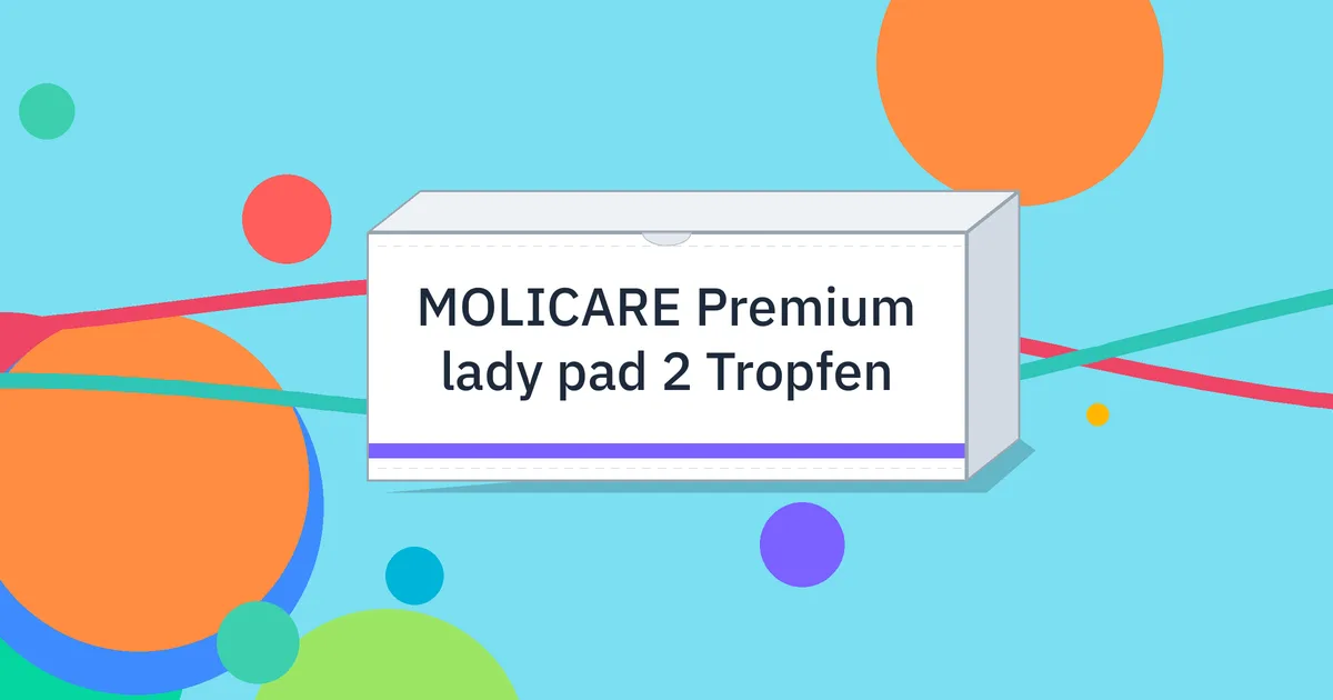 Symbolbild: Packung mit der Aufschrift MOLICARE Premium lady pad 2 Tropfen (PZN 15424728) – Verfügbarkeit und Bezug in Apotheken in Frankfurt am Main