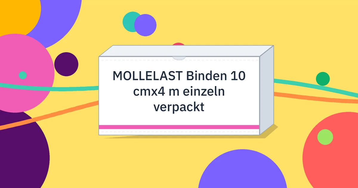 Symbolbild: Packung mit der Aufschrift MOLLELAST Binden 10 cmx4 m einzeln verpackt (PZN 18658616) – Verfügbarkeit und Bezug in Apotheken in Frankfurt am Main