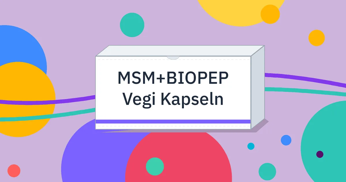 Symbolbild: Packung mit der Aufschrift MSM+BIOPEP Vegi Kapseln (PZN 00790628) – Verfügbarkeit und Bezug in Apotheken in Frankfurt am Main