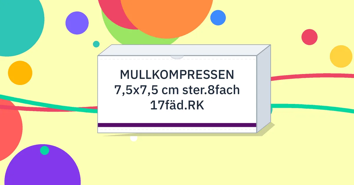 Symbolbild: Packung mit der Aufschrift MULLKOMPRESSEN 7,5x7,5 cm ster.8fach 17fäd.RK (PZN 06929257) – Verfügbarkeit und Bezug in Apotheken in Frankfurt am Main