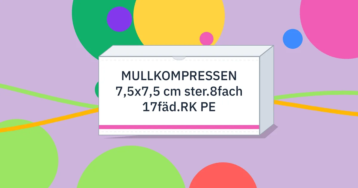 Symbolbild: Packung mit der Aufschrift MULLKOMPRESSEN 7,5x7,5 cm ster.8fach 17fäd.RK PE (PZN 06929205) – Verfügbarkeit und Bezug in Apotheken in Frankfurt am Main