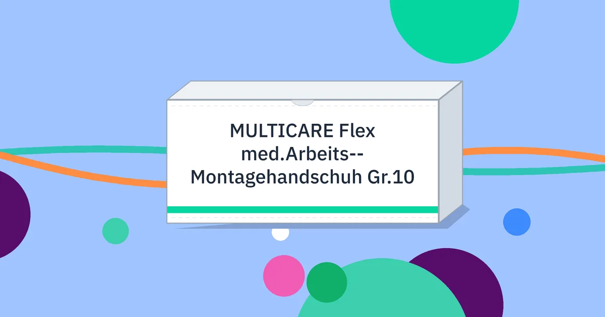 Symbolbild: Packung mit der Aufschrift MULTICARE Flex med.Arbeits--Montagehandschuh Gr.10 (PZN 18130849) – Verfügbarkeit und Bezug in Apotheken in Frankfurt am Main