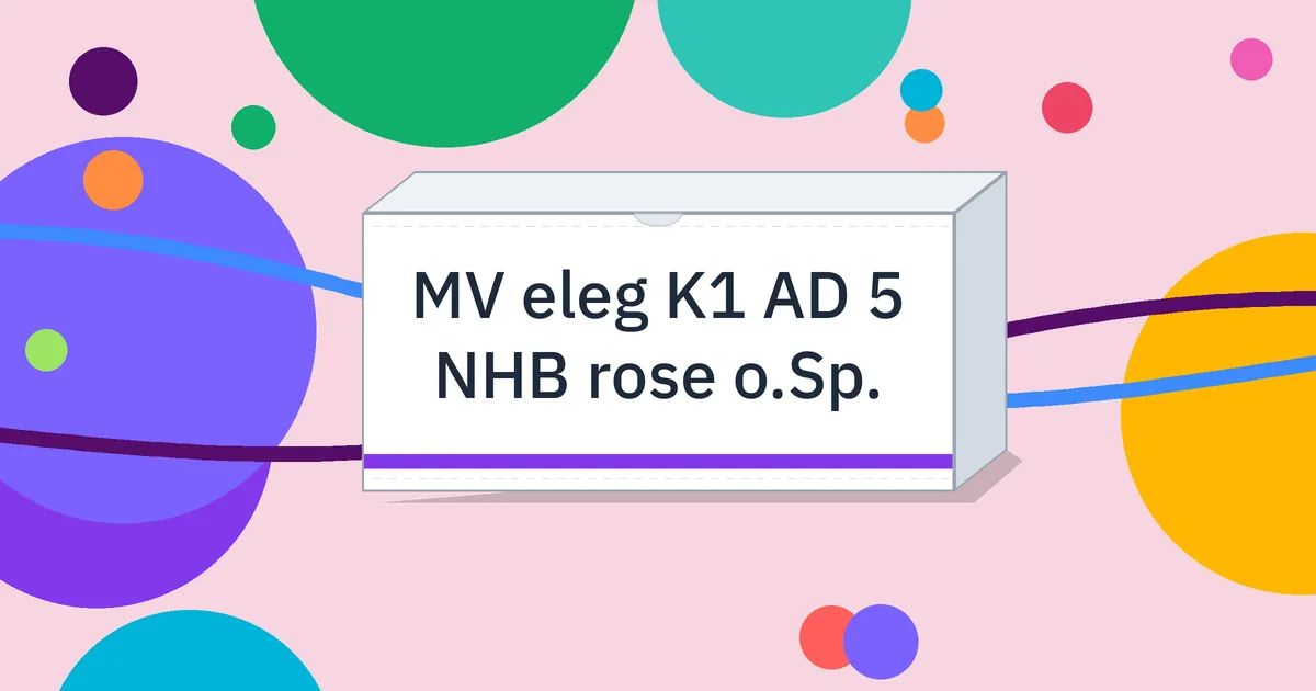 Symbolbild: Packung mit der Aufschrift MV eleg K1 AD 5 NHB rose o.Sp. (PZN 15674460) – Verfügbarkeit und Bezug in Apotheken in Frankfurt am Main
