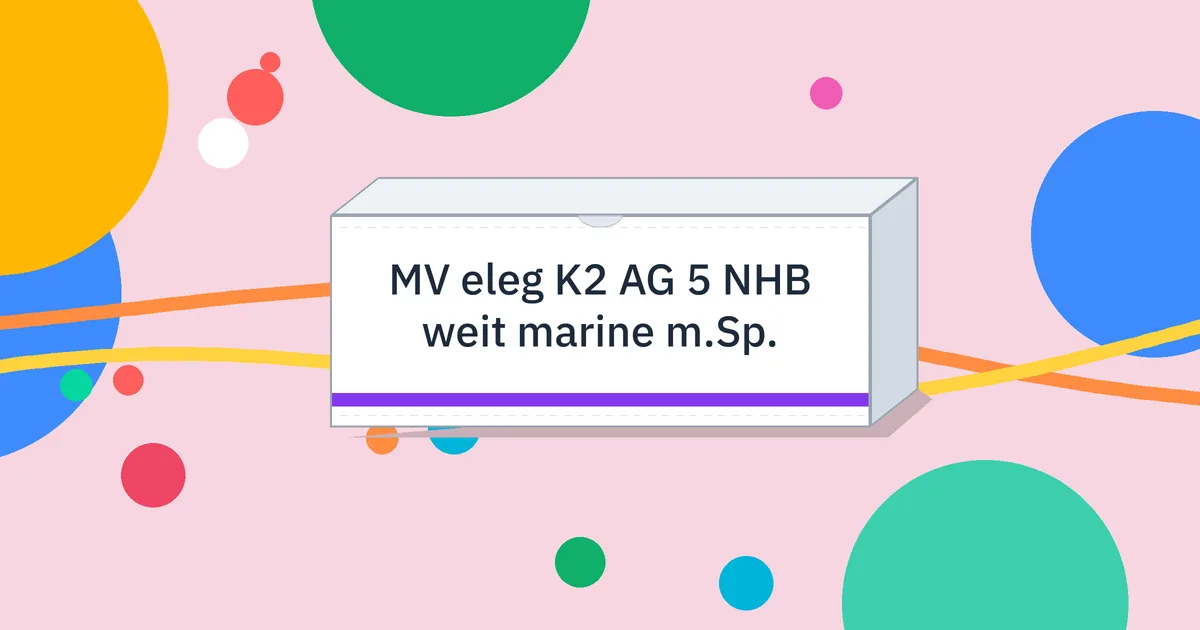 Symbolbild: Packung mit der Aufschrift MV eleg K2 AG 5 NHB weit marine m.Sp. (PZN 15729563) – Verfügbarkeit und Bezug in Apotheken in Frankfurt am Main