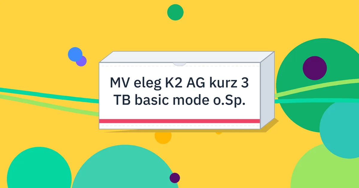 Symbolbild: Packung mit der Aufschrift MV eleg K2 AG kurz 3 TB basic mode o.Sp. (PZN 00194234) – Verfügbarkeit und Bezug in Apotheken in Frankfurt am Main