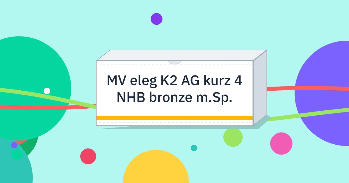 Symbolbild: Packung mit der Aufschrift MV eleg K2 AG kurz 4 NHB bronze m.Sp. (PZN 15716537) – Verfügbarkeit und Bezug in Apotheken in Frankfurt am Main