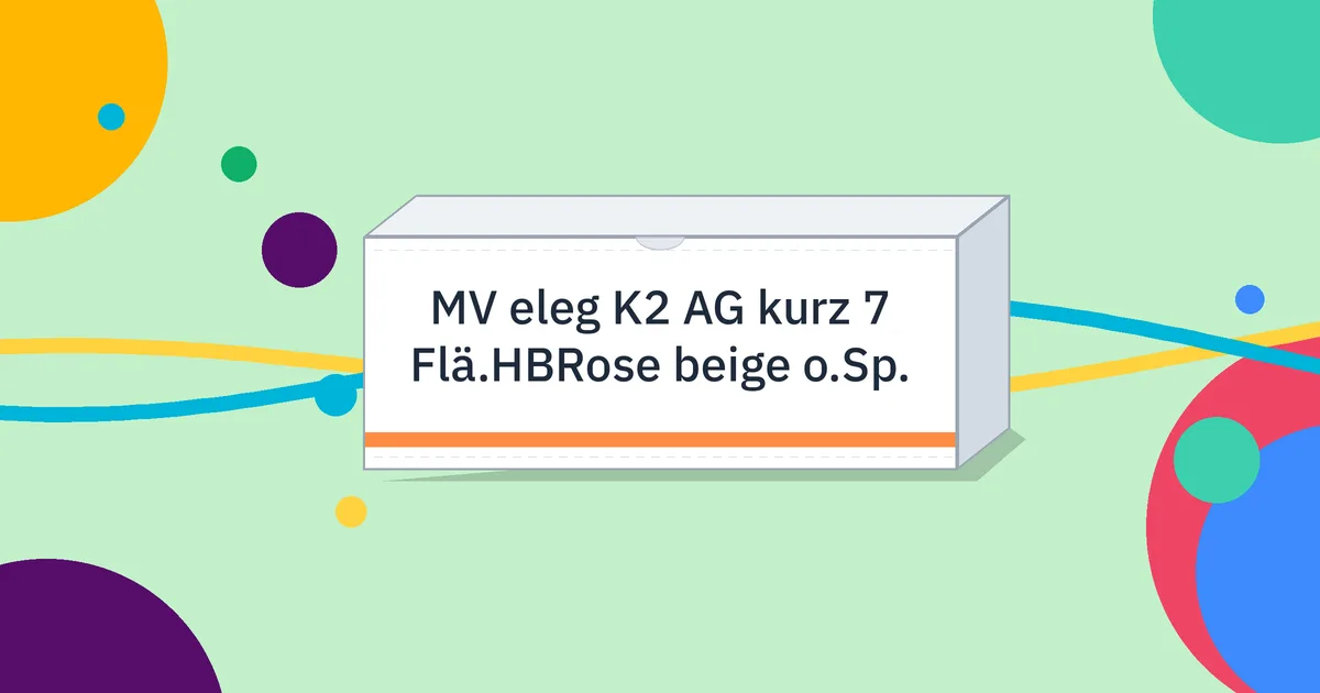 Symbolbild: Packung mit der Aufschrift MV eleg K2 AG kurz 7 Flä.HBRose beige o.Sp. (PZN 15704586) – Verfügbarkeit und Bezug in Apotheken in Frankfurt am Main