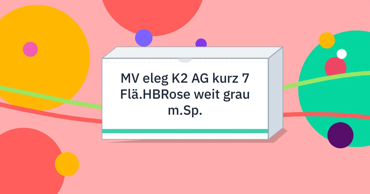 Symbolbild: Packung mit der Aufschrift MV eleg K2 AG kurz 7 Flä.HBRose weit grau m.Sp. (PZN 18926175) – Verfügbarkeit und Bezug in Apotheken in Frankfurt am Main