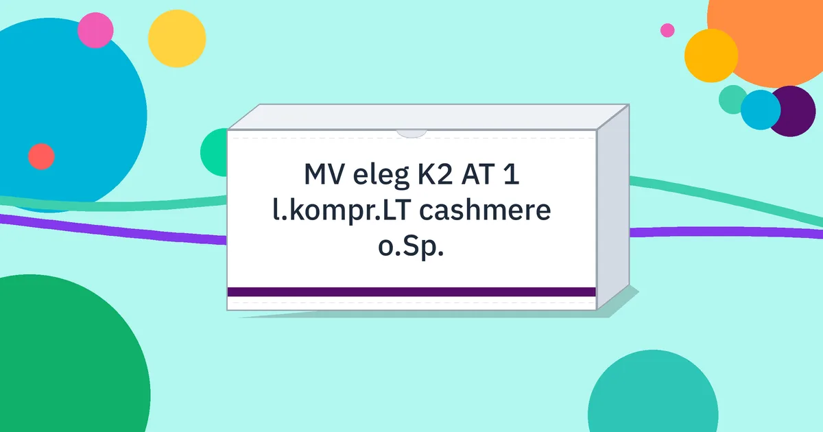 Symbolbild: Packung mit der Aufschrift MV eleg K2 AT 1 l.kompr.LT cashmere o.Sp. (PZN 15285445) – Verfügbarkeit und Bezug in Apotheken in Frankfurt am Main
