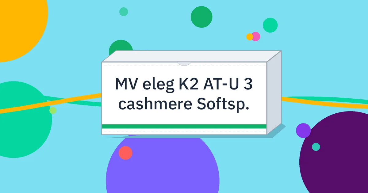 Symbolbild: Packung mit der Aufschrift MV eleg K2 AT-U 3 cashmere Softsp. (PZN 15288780) – Verfügbarkeit und Bezug in Apotheken in Frankfurt am Main
