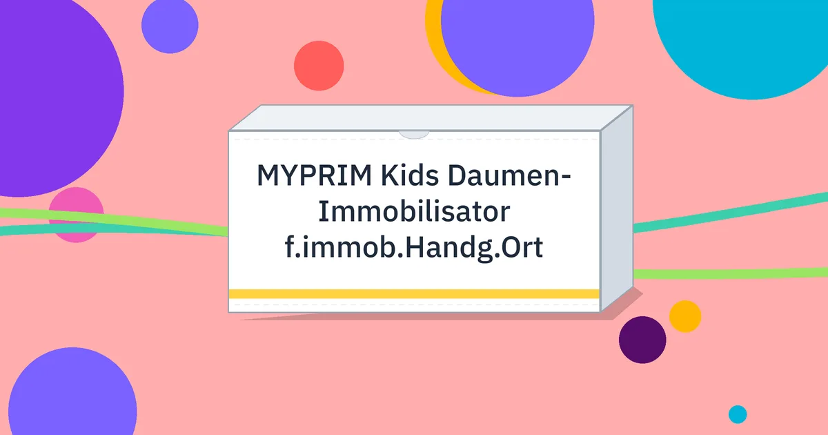 Symbolbild: Packung mit der Aufschrift MYPRIM Kids Daumen-Immobilisator f.immob.Handg.Ort (PZN 17879580) – Verfügbarkeit und Bezug in Apotheken in Frankfurt am Main