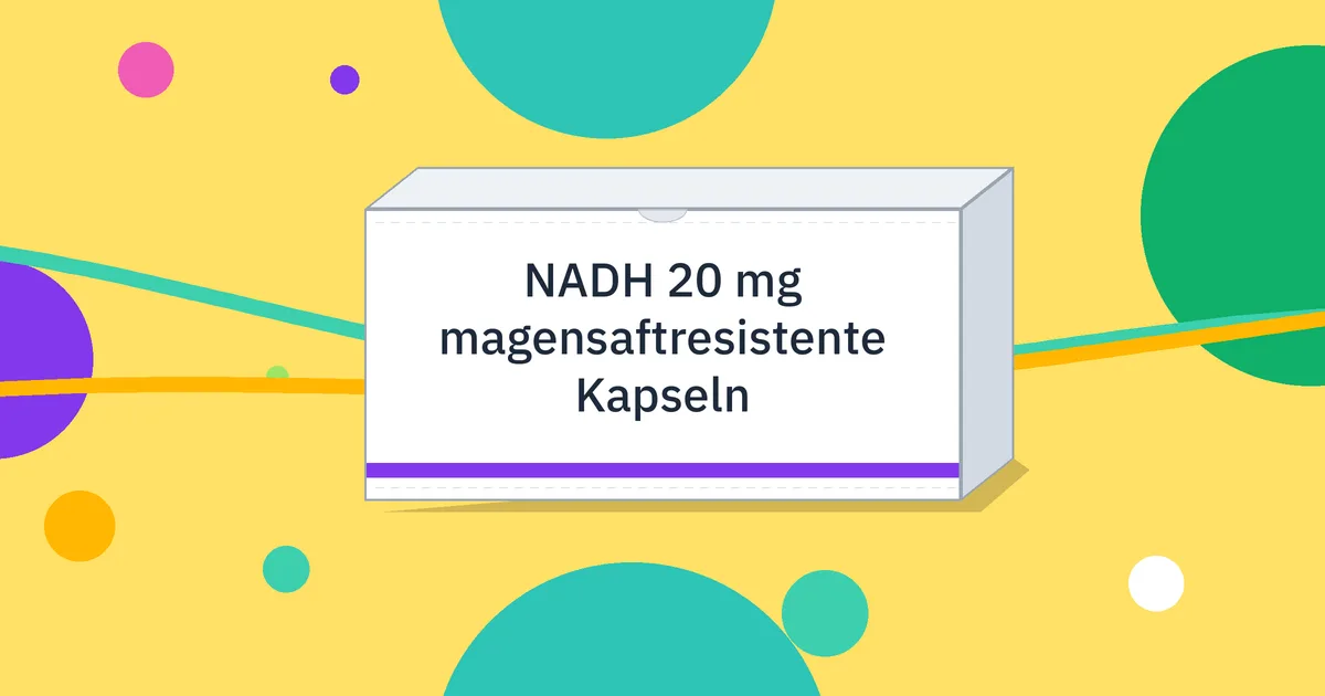 Symbolbild: Packung mit der Aufschrift NADH 20 mg magensaftresistente Kapseln (PZN 11047341) – Verfügbarkeit und Bezug in Apotheken in Frankfurt am Main