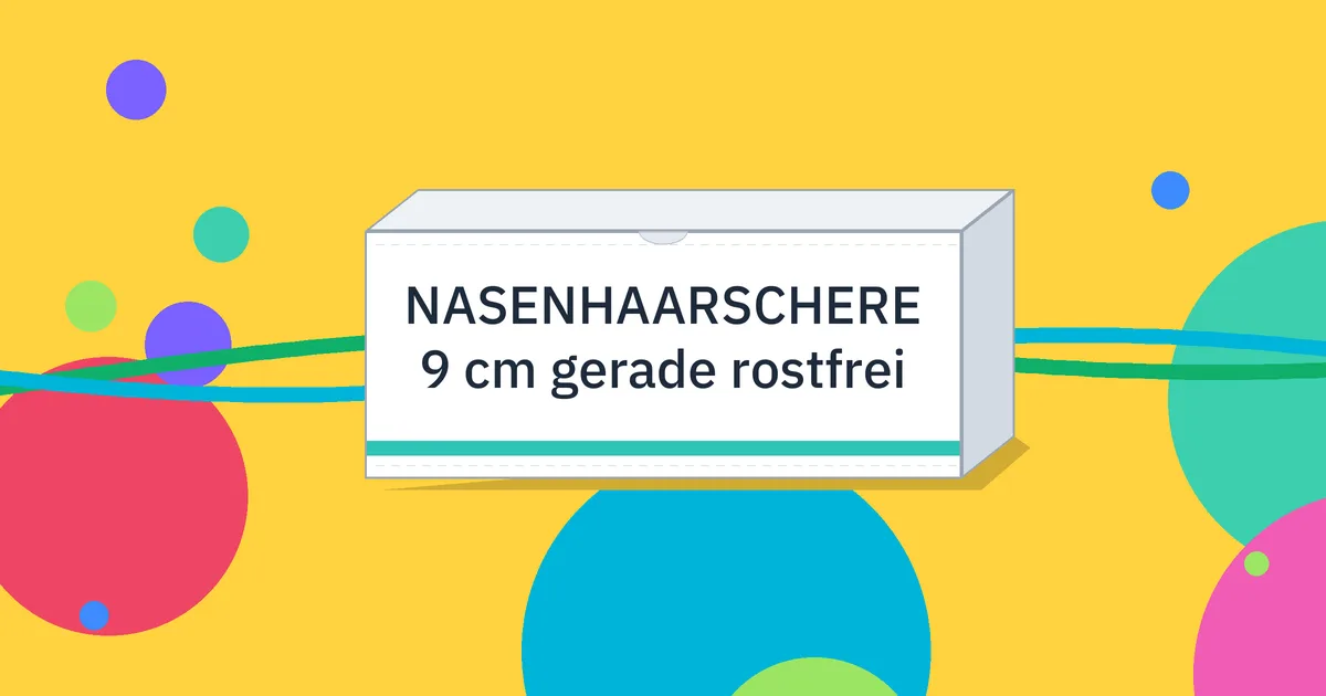 Symbolbild: Packung mit der Aufschrift NASENHAARSCHERE 9 cm gerade rostfrei (PZN 17287230) – Verfügbarkeit und Bezug in Apotheken in Frankfurt am Main