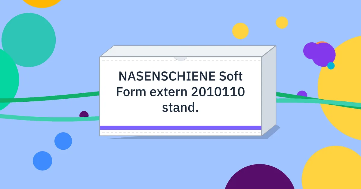 Symbolbild: Packung mit der Aufschrift NASENSCHIENE Soft Form extern 2010110 stand. (PZN 00185057) – Verfügbarkeit und Bezug in Apotheken in Frankfurt am Main