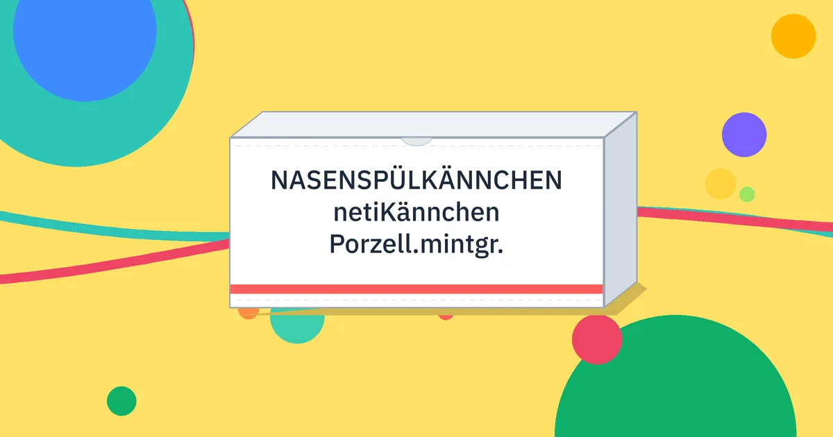 Symbolbild: Packung mit der Aufschrift NASENSPÜLKÄNNCHEN netiKännchen Porzell.mintgr. (PZN 09727407) – Verfügbarkeit und Bezug in Apotheken in Frankfurt am Main