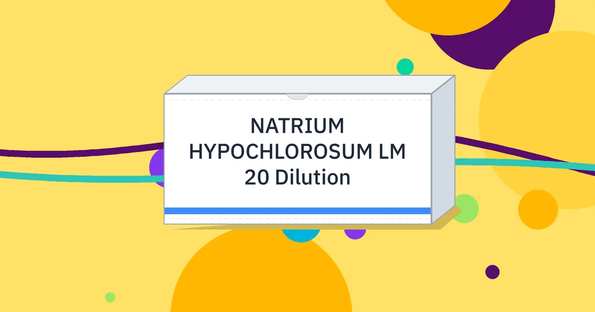 Symbolbild: Packung mit der Aufschrift NATRIUM HYPOCHLOROSUM LM 20 Dilution (PZN 12963057) – Verfügbarkeit und Bezug in Apotheken in Frankfurt am Main