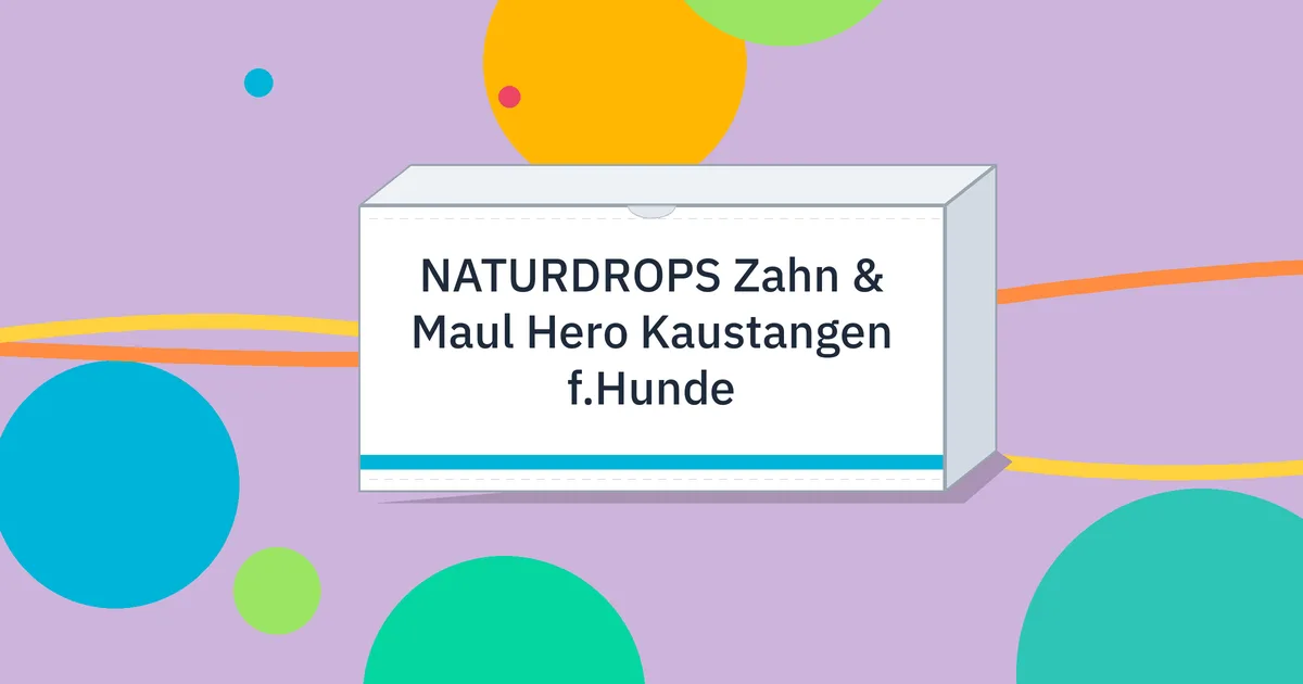 Symbolbild: Packung mit der Aufschrift NATURDROPS Zahn & Maul Hero Kaustangen f.Hunde (PZN 19992139) – Verfügbarkeit und Bezug in Apotheken in Frankfurt am Main