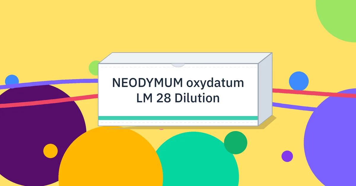 Symbolbild: Packung mit der Aufschrift NEODYMUM oxydatum LM 28 Dilution (PZN 13617883) – Verfügbarkeit und Bezug in Apotheken in Frankfurt am Main