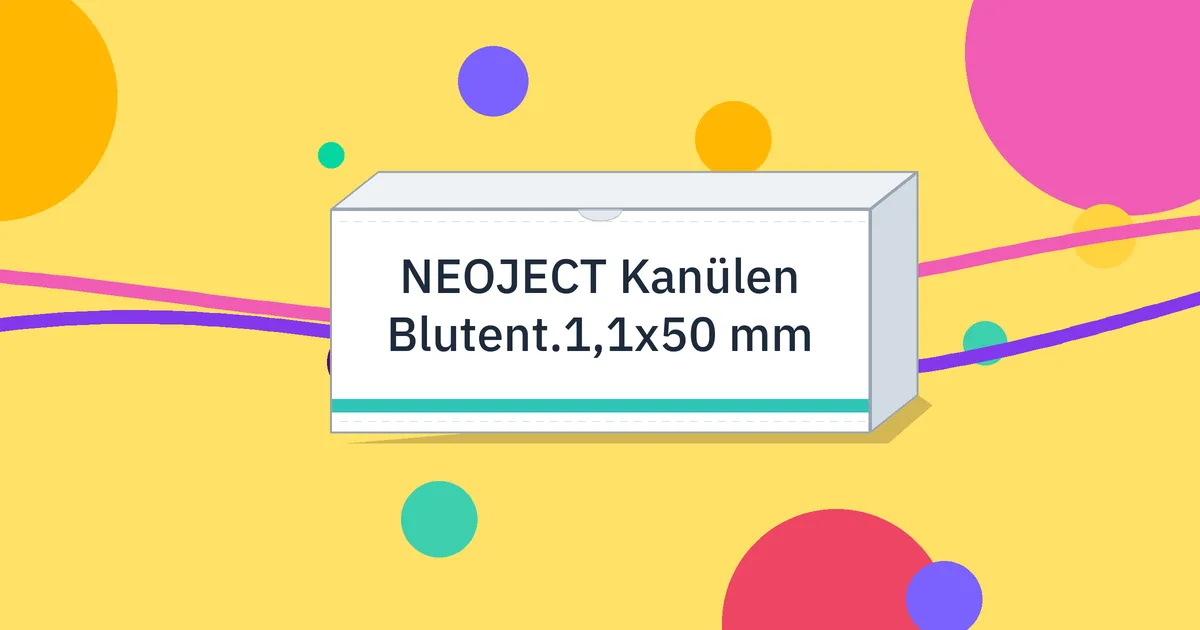 Symbolbild: Packung mit der Aufschrift NEOJECT Kanülen Blutent.1,1x50 mm (PZN 00267559) – Verfügbarkeit und Bezug in Apotheken in Frankfurt am Main