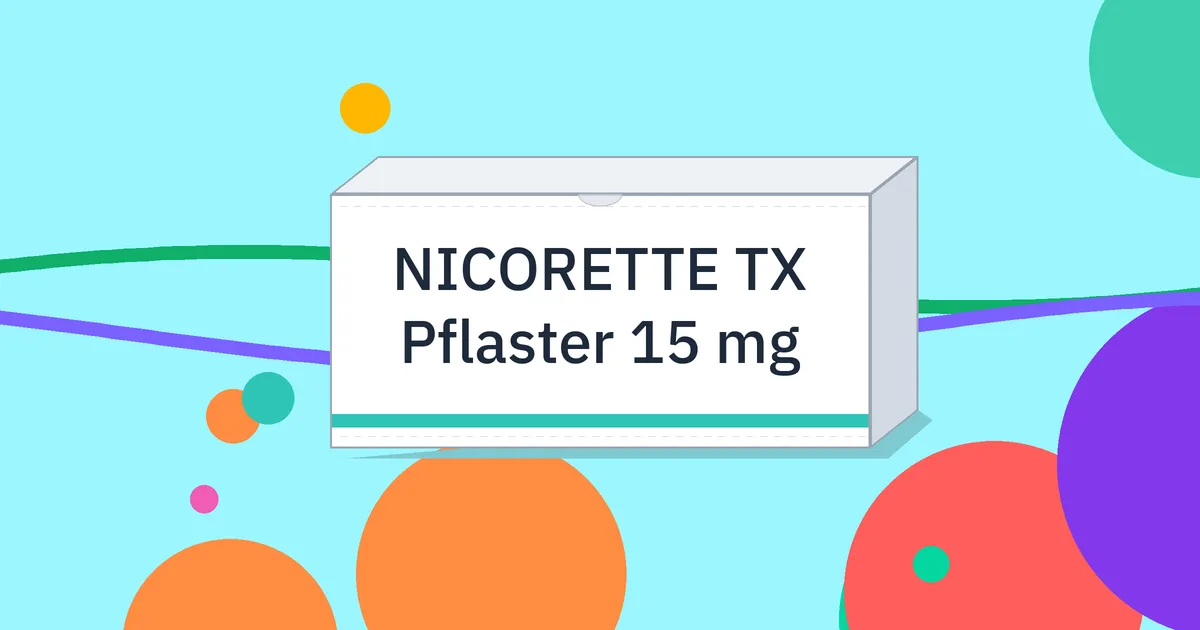 Symbolbild: Packung mit der Aufschrift NICORETTE TX Pflaster 15 mg (PZN 12572316) – Verfügbarkeit und Bezug in Apotheken in Frankfurt am Main