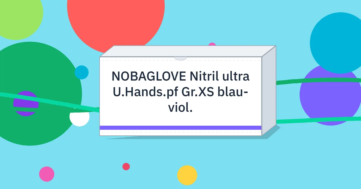 Symbolbild: Packung mit der Aufschrift NOBAGLOVE Nitril ultra U.Hands.pf Gr.XS blau-viol. (PZN 15624396) – Verfügbarkeit und Bezug in Apotheken in Frankfurt am Main