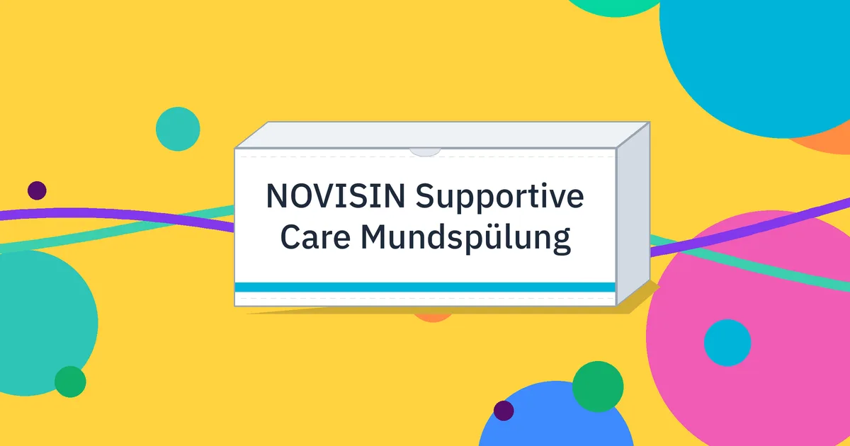 Symbolbild: Packung mit der Aufschrift NOVISIN Supportive Care Mundspülung (PZN 20187319) – Verfügbarkeit und Bezug in Apotheken in Frankfurt am Main