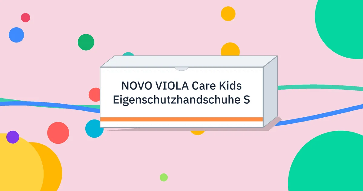 Symbolbild: Packung mit der Aufschrift NOVO VIOLA Care Kids Eigenschutzhandschuhe S (PZN 19536312) – Verfügbarkeit und Bezug in Apotheken in Frankfurt am Main