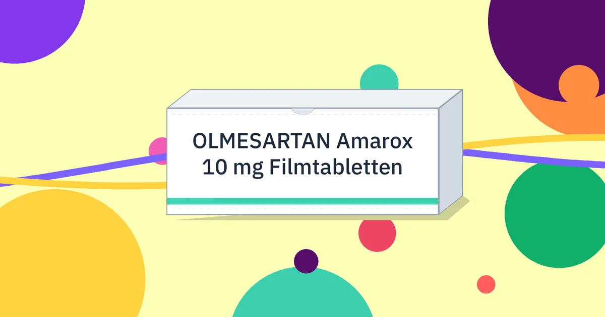 Symbolbild: Packung mit der Aufschrift OLMESARTAN Amarox 10 mg Filmtabletten (PZN 16804516) – Verfügbarkeit und Bezug in Apotheken in Frankfurt am Main