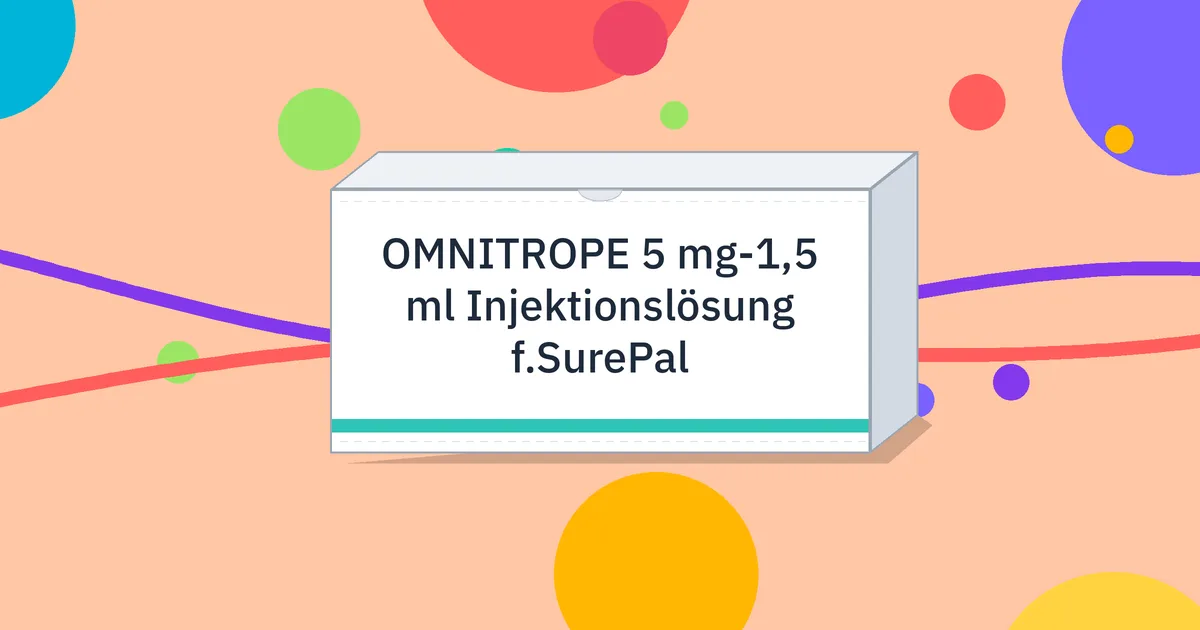 Symbolbild: Packung mit der Aufschrift OMNITROPE 5 mg-1,5 ml Injektionslösung f.SurePal (PZN 13830944) – Verfügbarkeit und Bezug in Apotheken in Frankfurt am Main