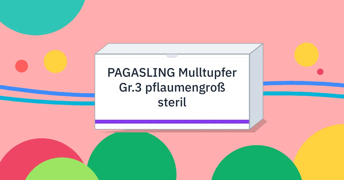 Symbolbild: Packung mit der Aufschrift PAGASLING Mulltupfer Gr.3 pflaumengroß steril (PZN 16327507) – Verfügbarkeit und Bezug in Apotheken in Frankfurt am Main