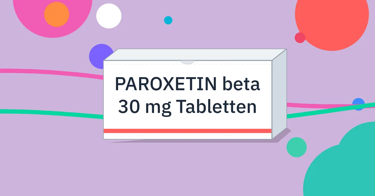 Symbolbild: Packung mit der Aufschrift PAROXETIN beta 30 mg Tabletten (PZN 04784688) – Verfügbarkeit und Bezug in Apotheken in Frankfurt am Main