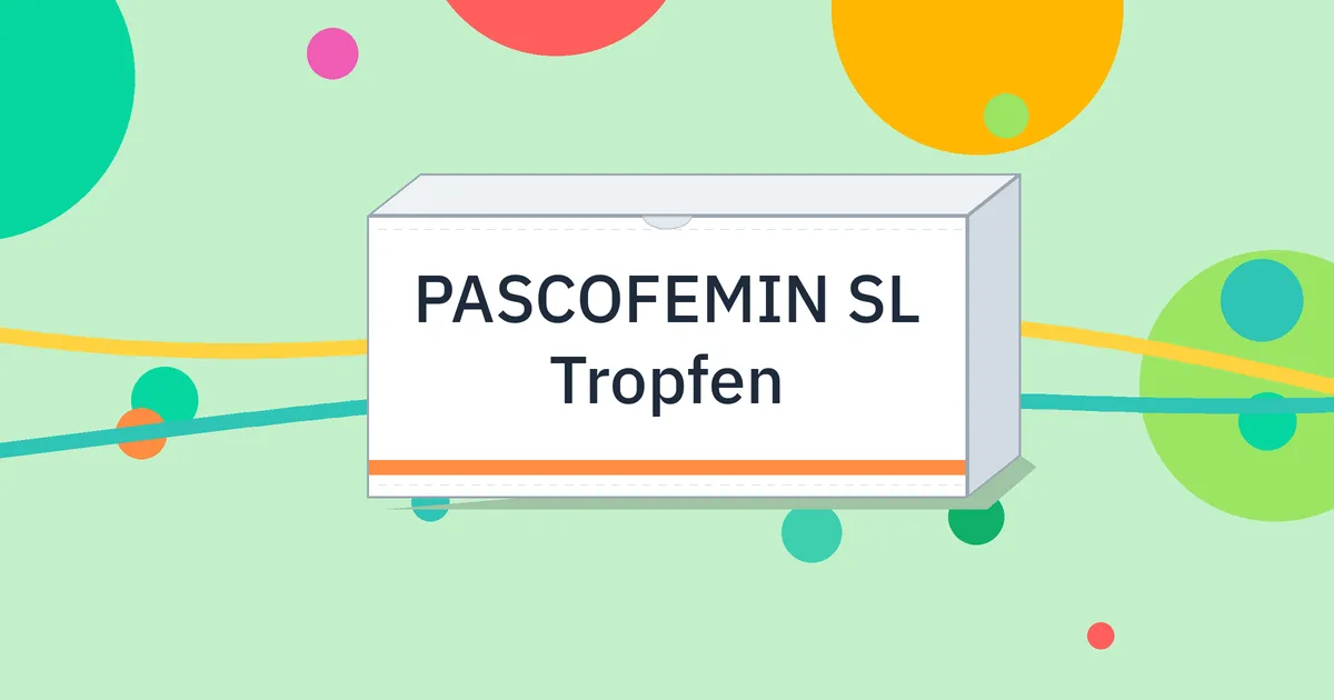 Symbolbild: Packung mit der Aufschrift PASCOFEMIN SL Tropfen (PZN 03692820) – Verfügbarkeit und Bezug in Apotheken in Frankfurt am Main