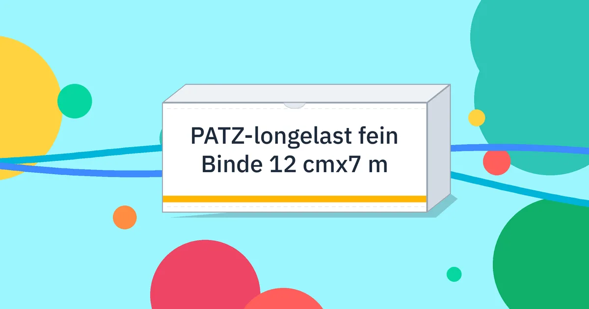 Symbolbild: Packung mit der Aufschrift PATZ-longelast fein Binde 12 cmx7 m (PZN 06814057) – Verfügbarkeit und Bezug in Apotheken in Frankfurt am Main