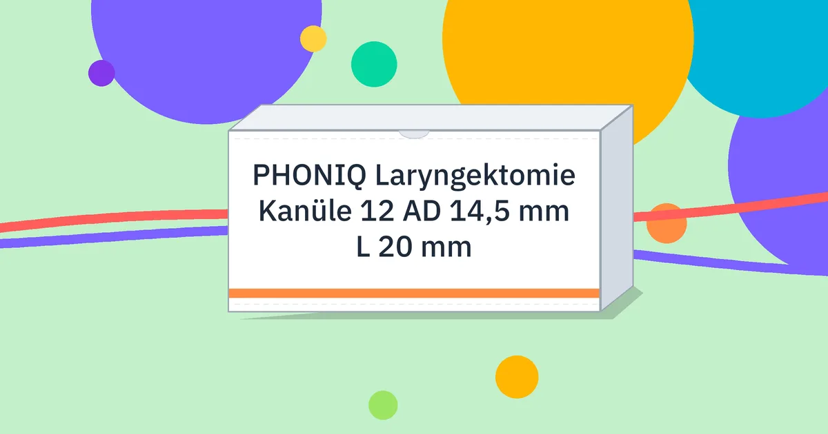 Symbolbild: Packung mit der Aufschrift PHONIQ Laryngektomie Kanüle 12 AD 14,5 mm L 20 mm (PZN 17381779) – Verfügbarkeit und Bezug in Apotheken in Frankfurt am Main