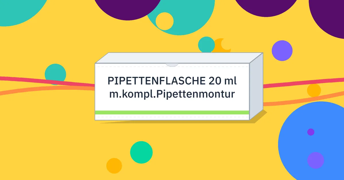 Symbolbild: Packung mit der Aufschrift PIPETTENFLASCHE 20 ml m.kompl.Pipettenmontur (PZN 08742764) – Verfügbarkeit und Bezug in Apotheken in Frankfurt am Main