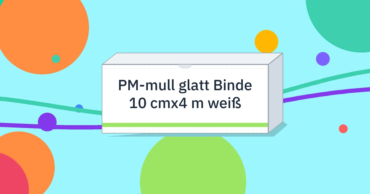 Symbolbild: Packung mit der Aufschrift PM-mull glatt Binde 10 cmx4 m weiß (PZN 18845152) – Verfügbarkeit und Bezug in Apotheken in Frankfurt am Main