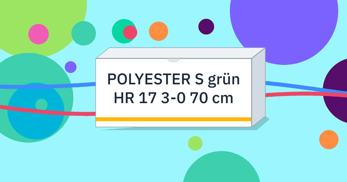 Symbolbild: Packung mit der Aufschrift POLYESTER S grün HR 17 3-0 70 cm (PZN 07327201) – Verfügbarkeit und Bezug in Apotheken in Frankfurt am Main